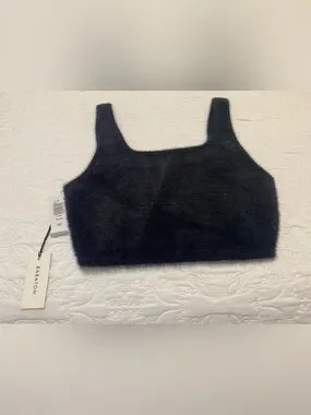 Babaton | Tops | Aritzia Babaton Arjun Black Fuzzy Knit Cropped Tank ...